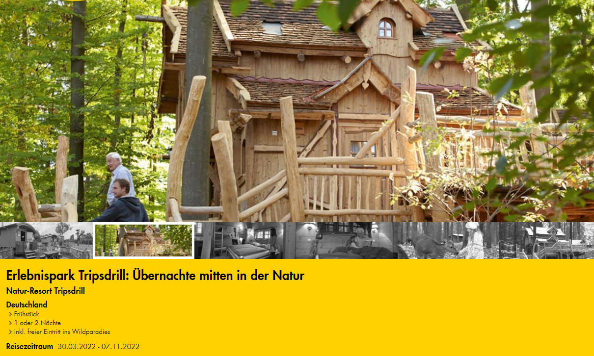 Tripsdrill Baumhaus: 2 Übernachtungen, Frühstück & Eintritt ab 159€