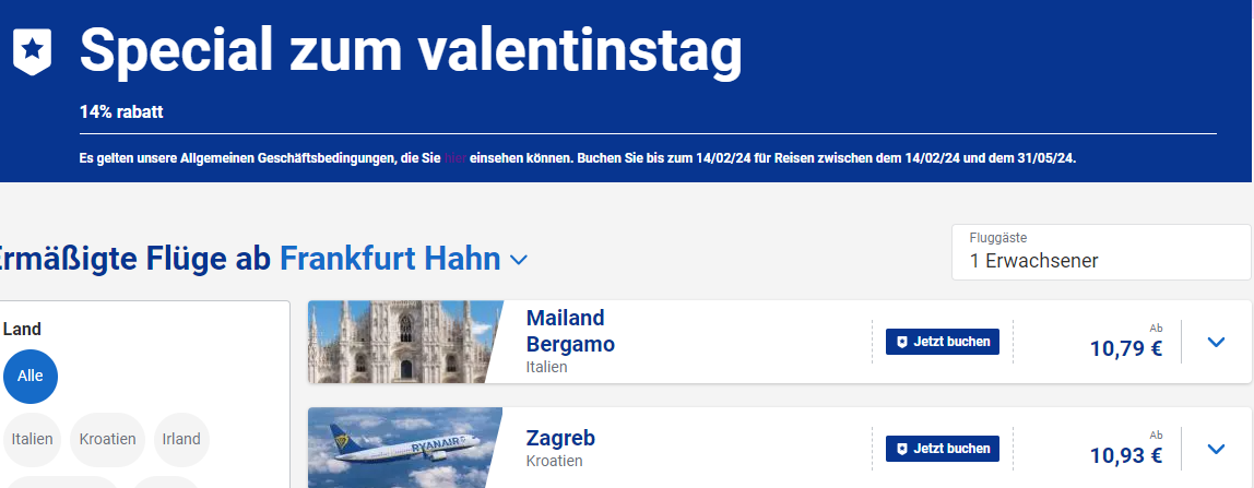Ryanair Mega-Sale: Flugtickets quer durch Europa ab 14,99€