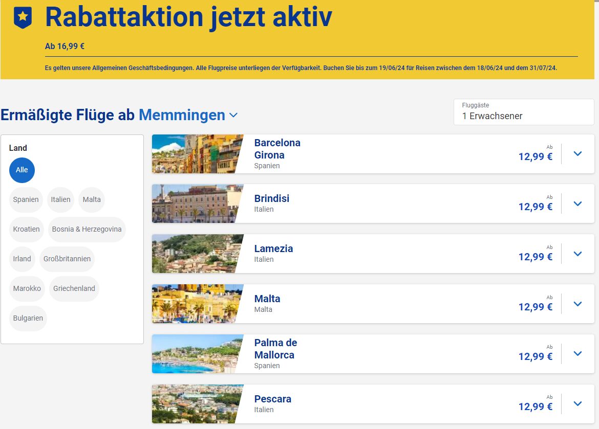 Ryanair Mega-Sale: Flugtickets quer durch Europa ab 14,99€